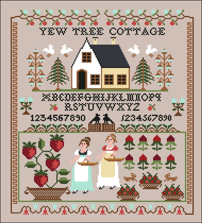 Jane Austen Strawberry Picking Embroidery Sampler Chart ...